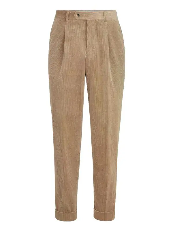 Brunello Cucinelli Comfort Cotton And Cashmere Corduroy Trousers With Pleat - Neutrals