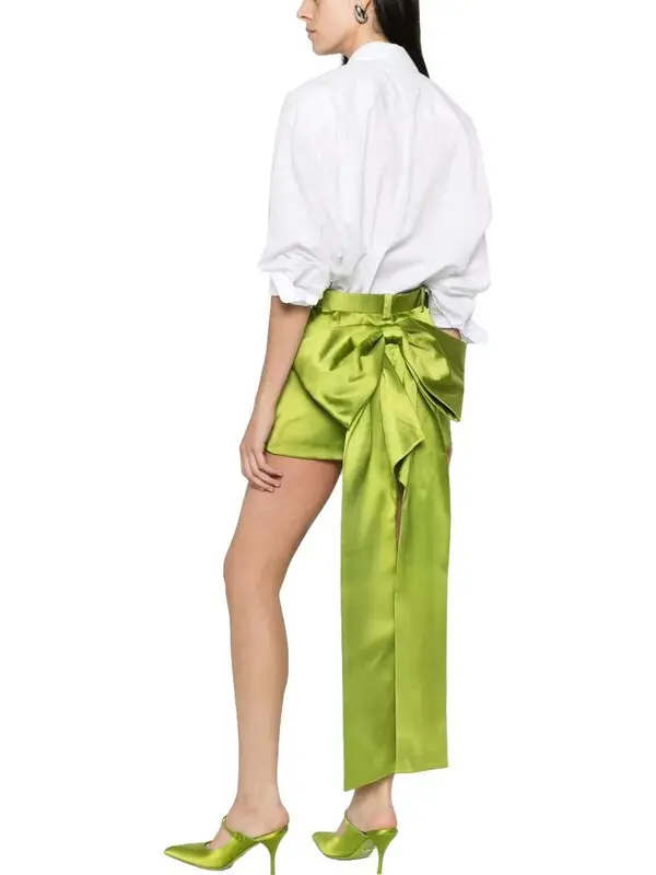 SELF-PORTRAIT Belted Bow Detail Mini Skirt - Green