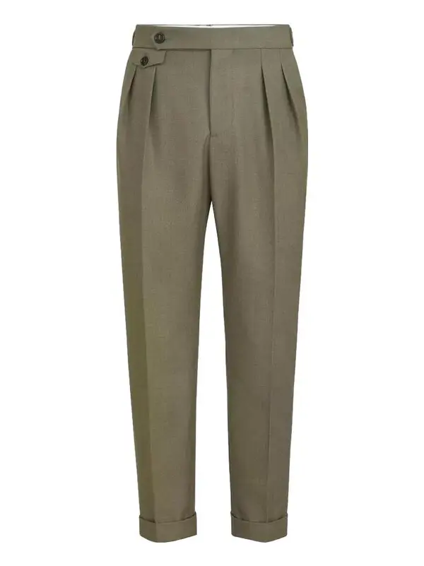 Brunello Cucinelli Virgin Wool Diagonal Trousers With Reversed Double-pleats And Waist-tabs - Green