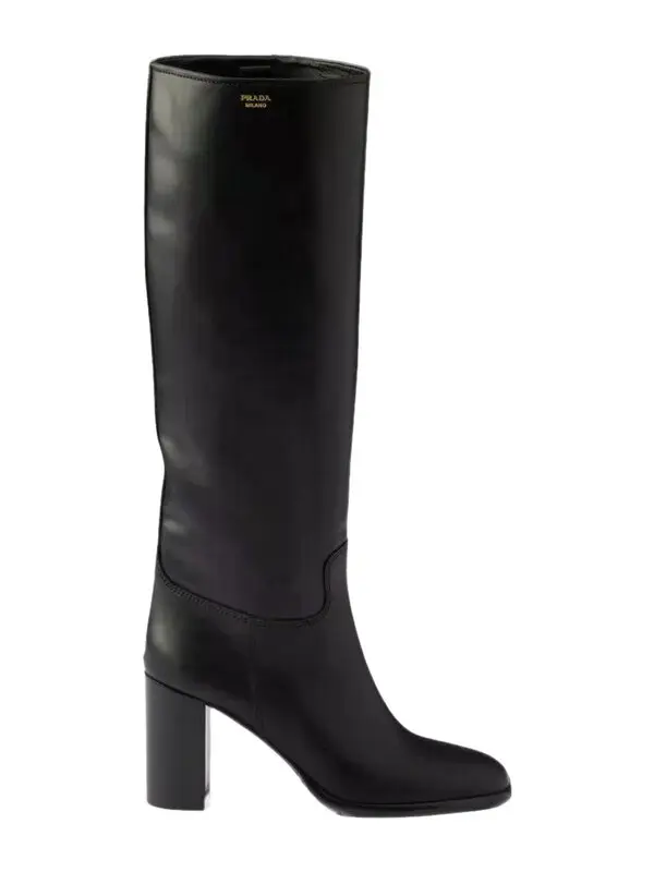 Prada Leather Block Heel Boots - Black