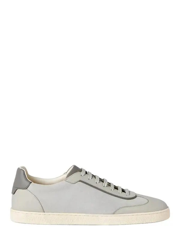 Brunello Cucinelli Suede And Polished Calfskin Lace-up Sneakers - Grey
