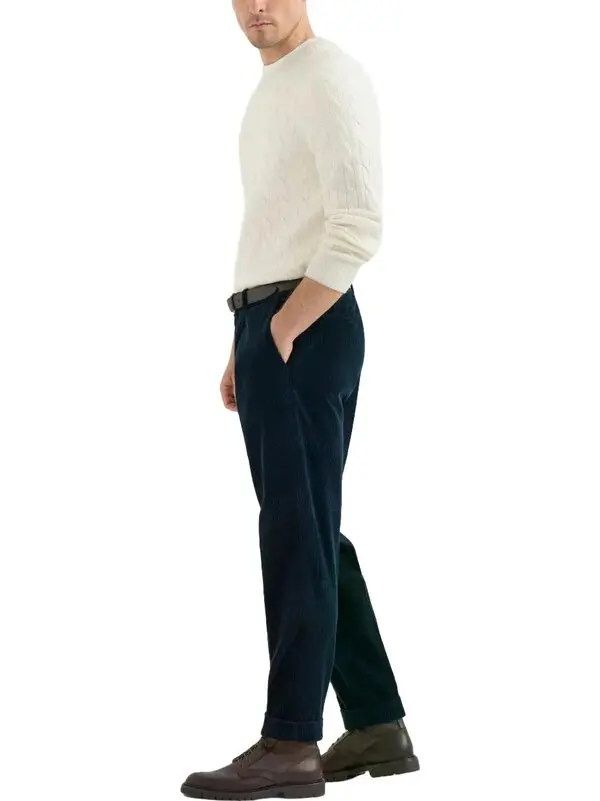 Brunello Cucinelli Garment-dyed Trousers In Cotton Corduroy With Pleat - Blue