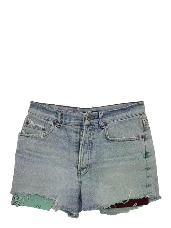 HTC LOS ANGELES Distressed Bandana-insert Shorts - Blue