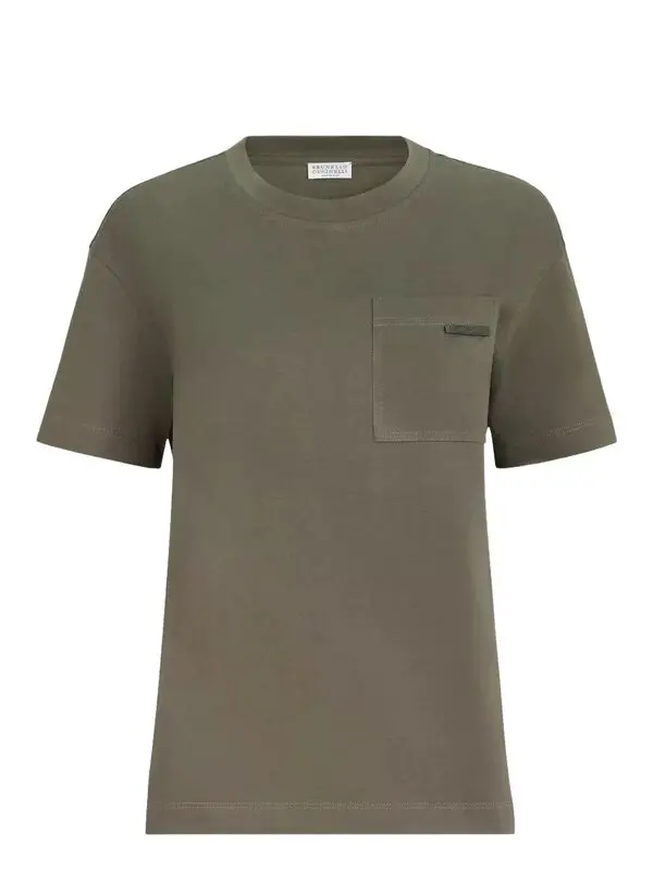Brunello Cucinelli Cotton Jersey T-shirt With Shiny Tab - Green