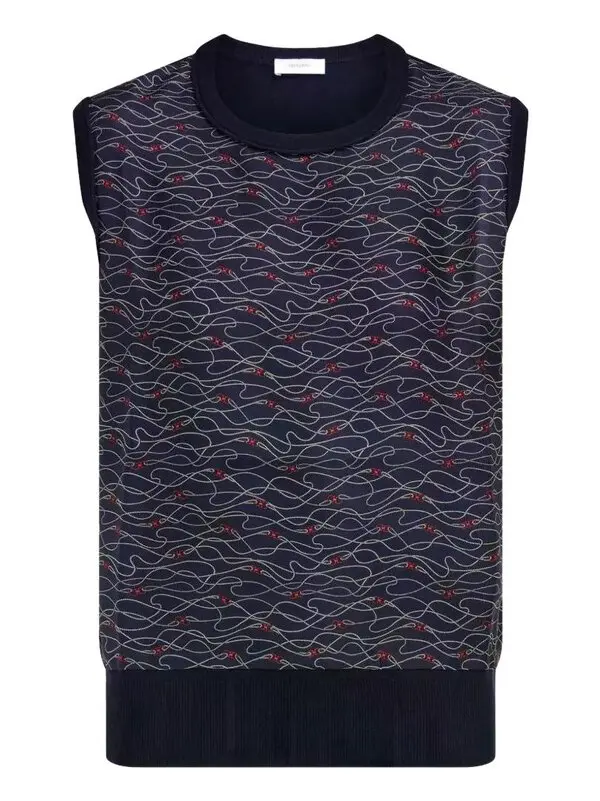 FERRAGAMO Sleeveless Knit Top With Silk Panel Detail - Blue