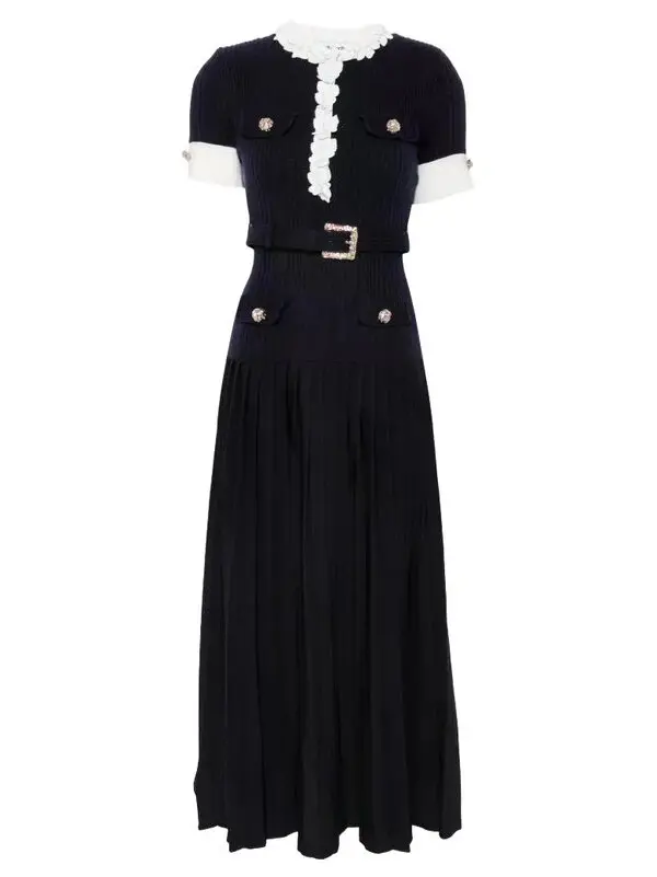 SELF-PORTRAIT Belted Floral-embellished Midi Dress - Blue