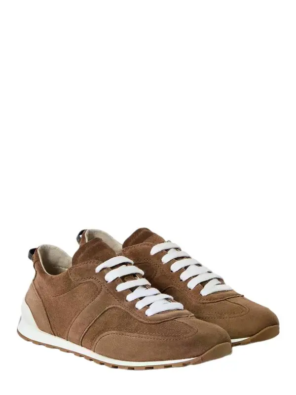 Brunello Cucinelli Suede Runners With Shiny Loops - Brown