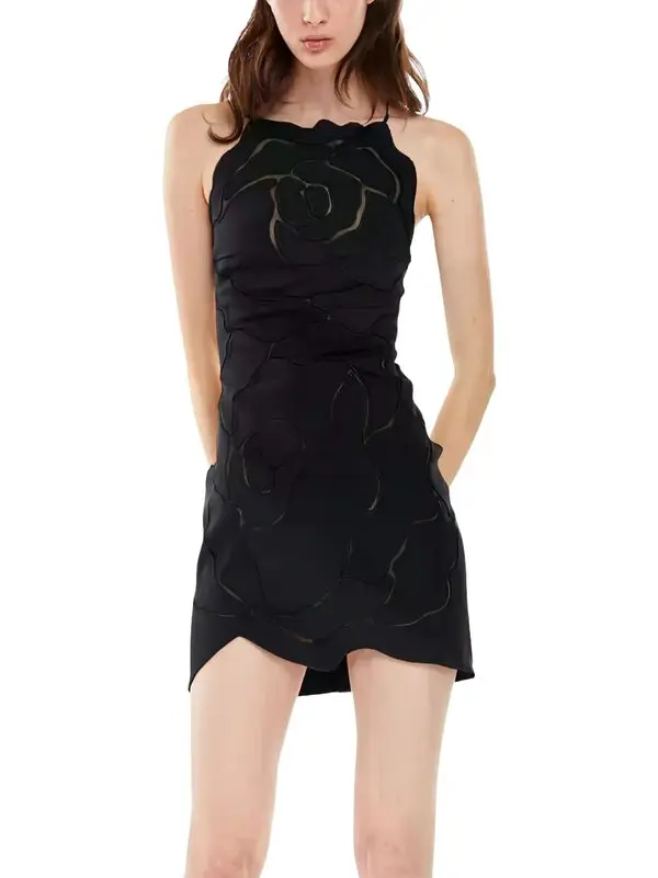 MOTHER OF ALL Floral-applique Lace-up Mini Dress - Black