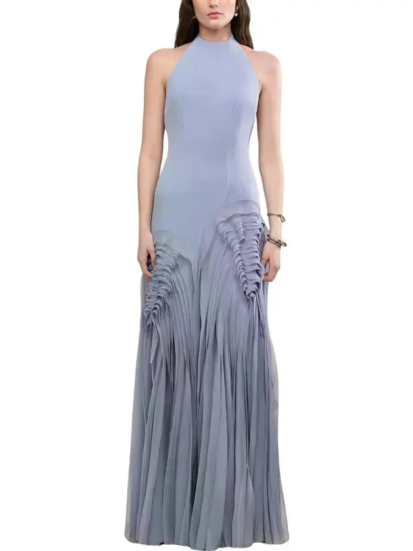 AMUR Elani Wave-pleated Gown - Blue