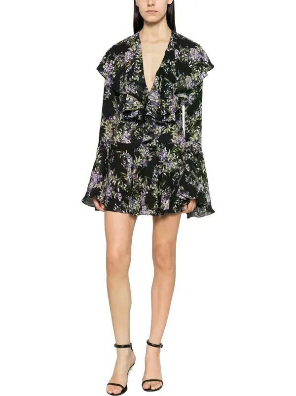 Norma Kamali Ruffled Floral-print Dress - Black