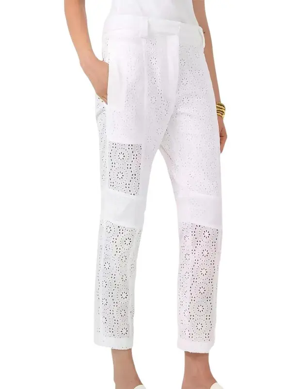 Barbara Bui Broderie Anglaise Straight Leg Trousers - White