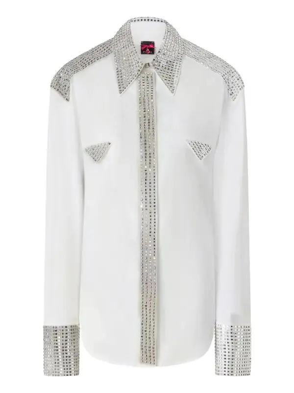 Pinko Poplin Shirt With Strass Embellishments - White