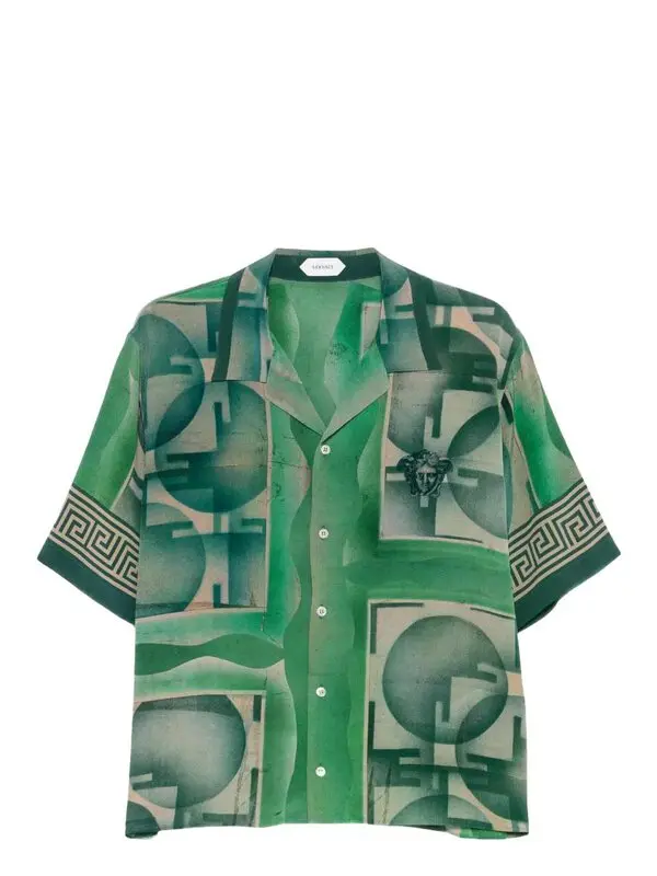Versace Greca-print Silk Shirt - Green