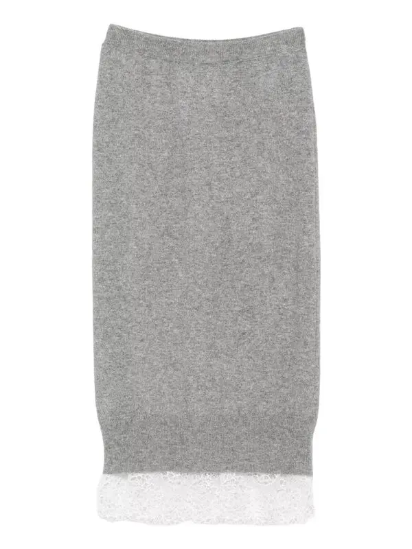 Ermanno Scervino Lace-trimmed Knitted Midi Skirt - Grey
