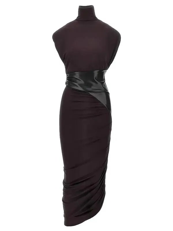 Andamane High-neck Ruched Maxi Dress - Brown