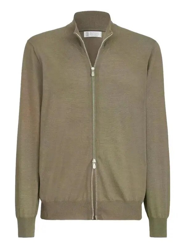 Brunello Cucinelli Cashmere And Silk Lightweight Zip-up Cardigan - Green