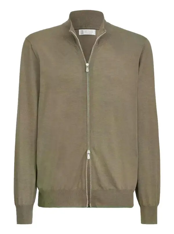 Brunello Cucinelli Cashmere And Silk Lightweight Zip-up Cardigan - Green