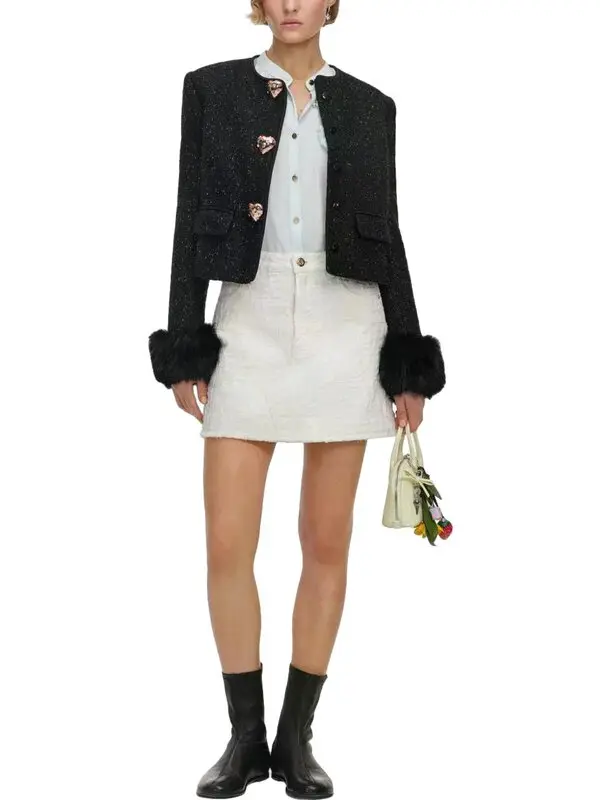 SELF-PORTRAIT Metallic Boucle Fur Cuff Jacket - Black