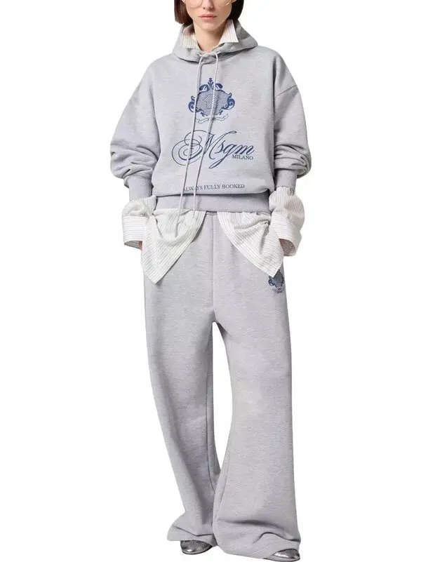 MSGM Logo Print Drawstring Hoodie - Grey