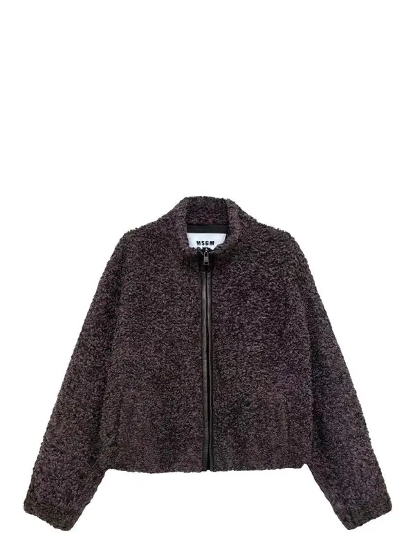 MSGM Logo Patch Bouclé Jacket - Brown