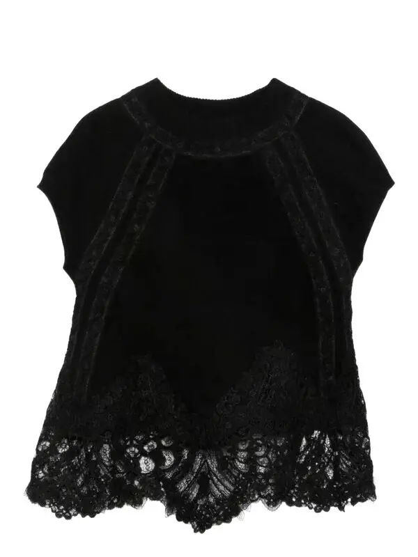 Ermanno Scervino Lace-trim Cap-sleeve Top - Black
