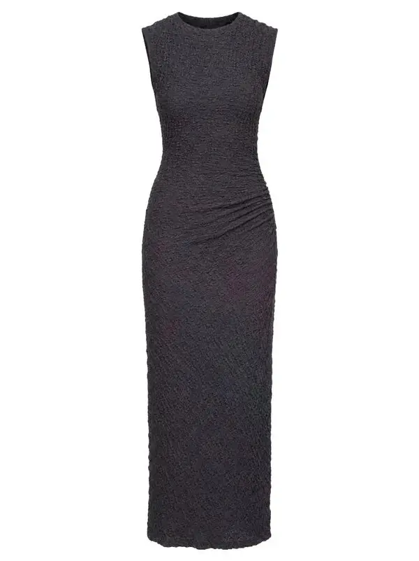 Vince Textured Ruched Midi Dress - Grey
