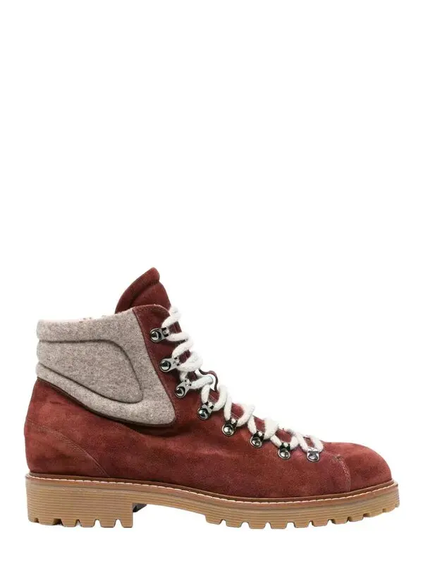 Eleventy Suede Panelled Boots - Red