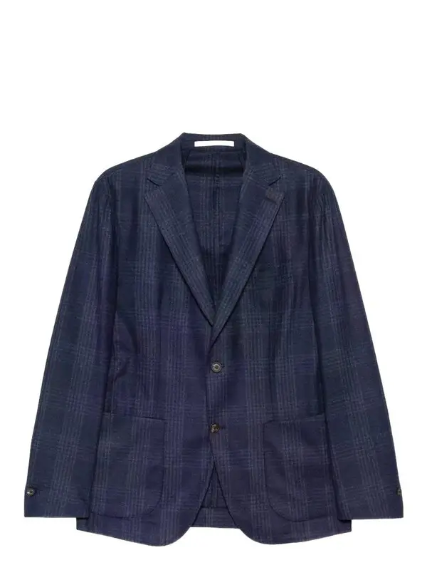 Eleventy Check-pattern Single-breasted Jacket - Blue