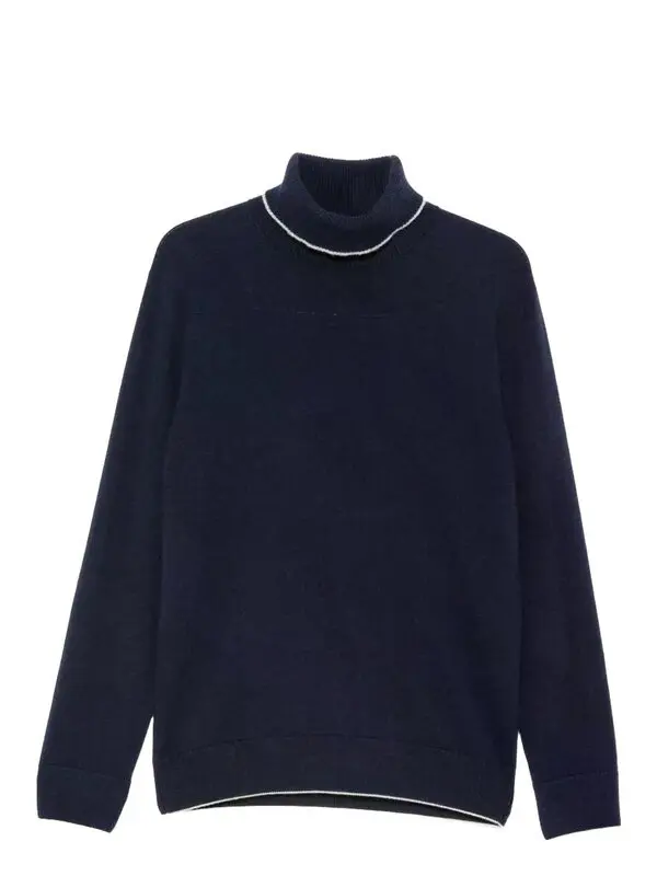 Eleventy Roll-neck Contrast-trim Sweater - Blue
