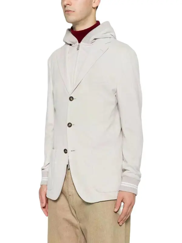 Eleventy Single-breasted Jacket With Drawstring Hood - Neutrals