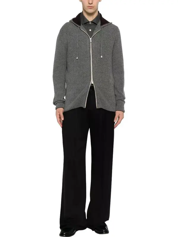Eleventy Zip-up Cashmere Hood Cardigan - Grey