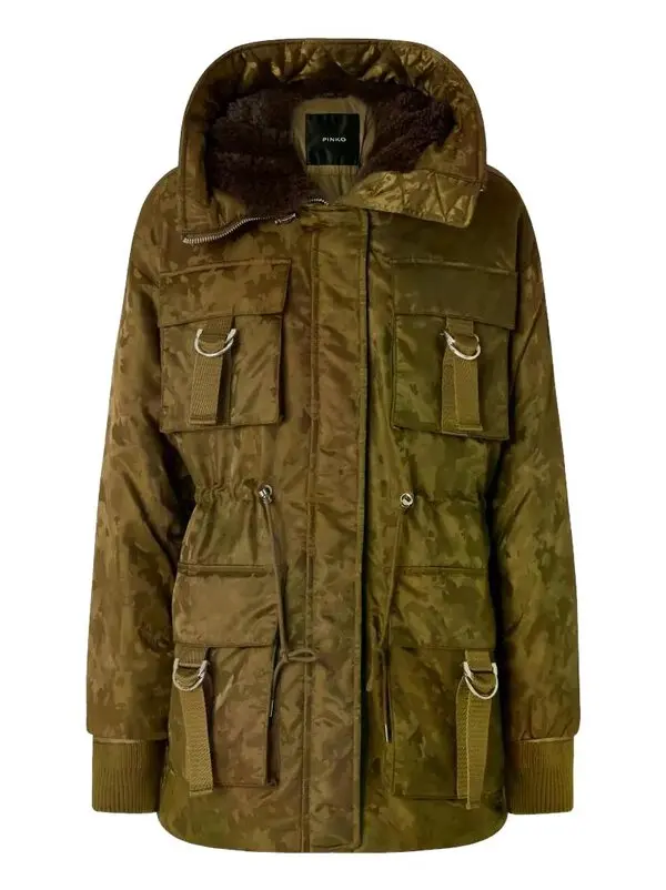 Pinko Camouflage Print Hooded Coat - Green
