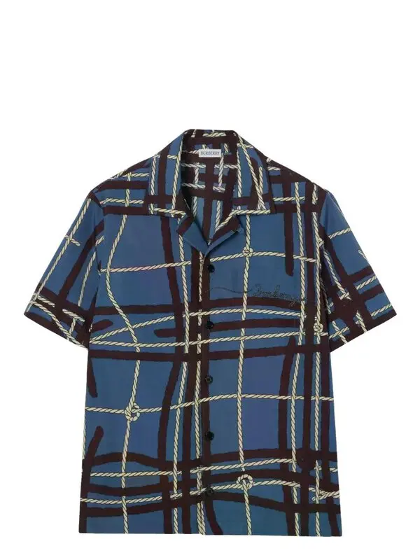 Burberry Relaxed-fit Knot-check Cotton Shirt - Blue