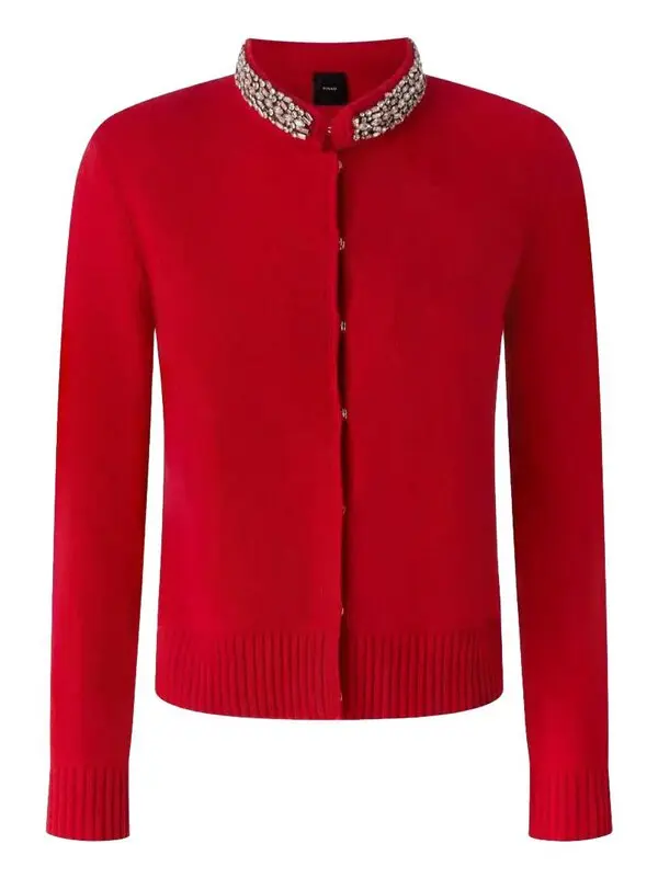 Pinko Embellished Collar Fine Knit Cardigan - Red