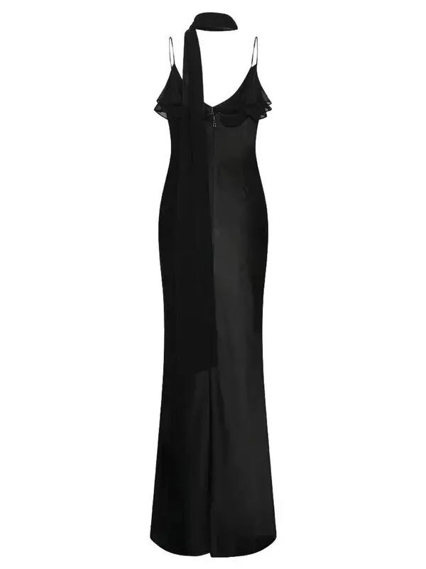 ROTATE BY BIRGER CHRISTENSEN V-neck Slip Dress With Integrated Scarf Detail - Black