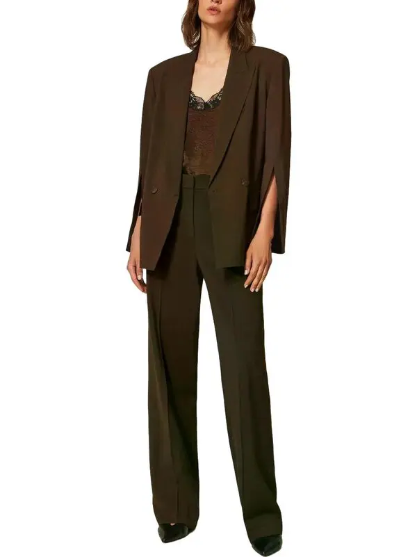TWINSET Straight Twill Trousers With Pockets - Brown