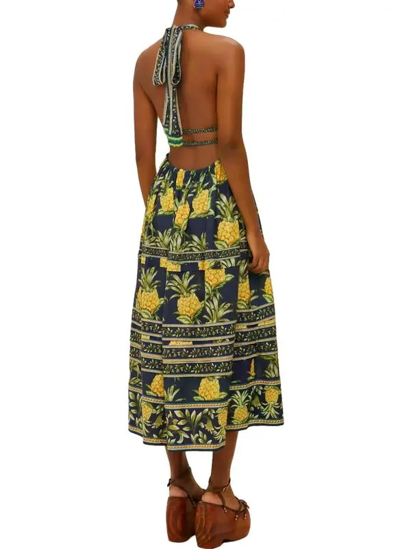 Farm Rio Pineapple-print Halterneck Mini Dress - Blue