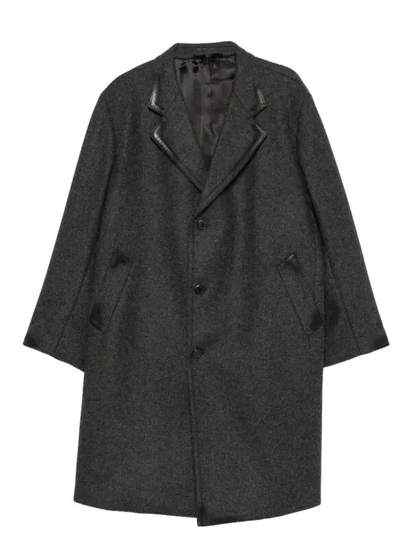 Prada Single-breasted Coat With Leather Trim - Grey