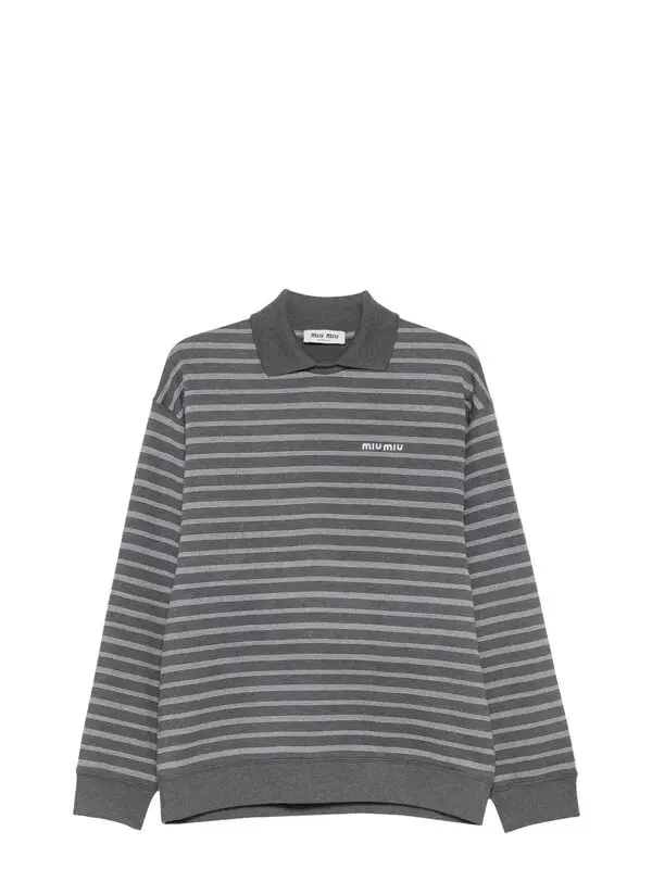 Miu Miu Striped Polo Collar Long Sleeve Sweater - Grey