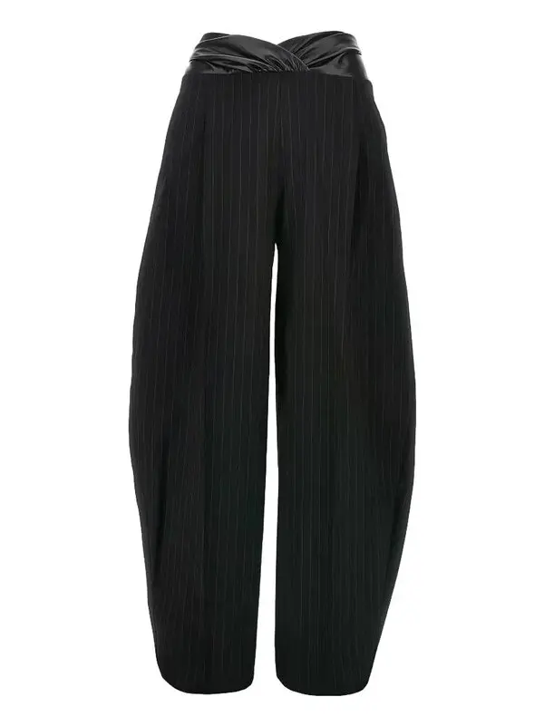 Andamane Pinstripe-pattern Crossover-waistband Trousers - Black