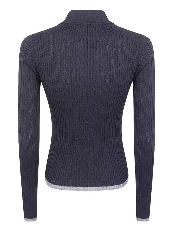 NUUR Ribbed Knit Button-up Shirt - Blue