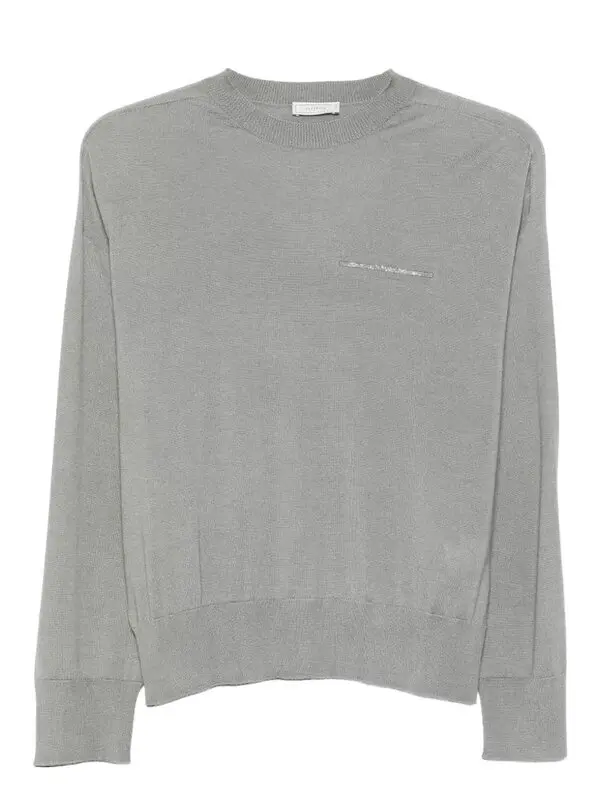 Peserico Embellished-trim Long-sleeve T-shirt - Grey