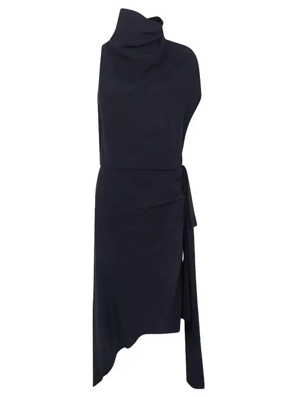 N°21 Black Crepe High Neck Sleeveless Draped Asymmetric Midi Dress - Blue