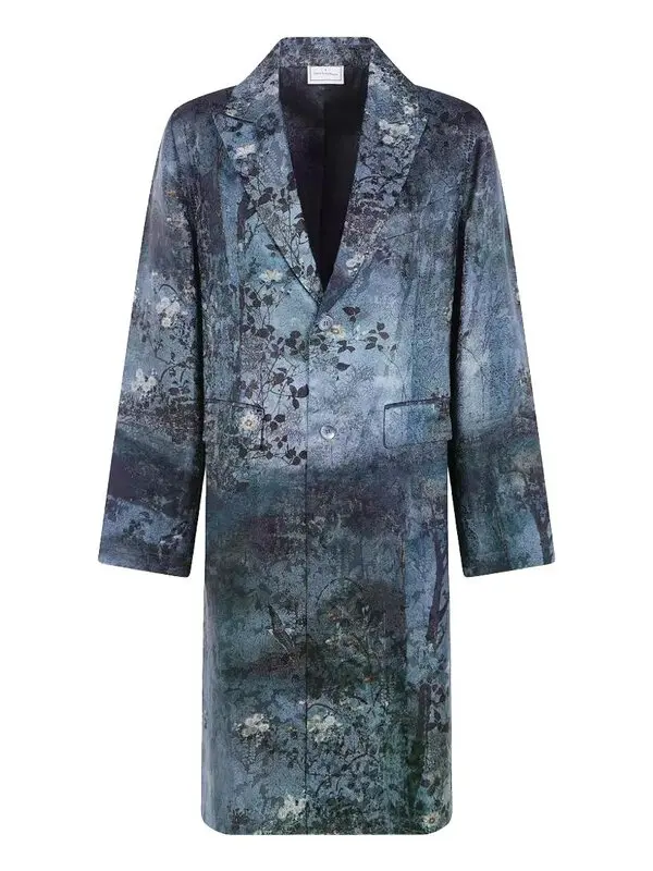 PIERRE-LOUIS MASCIA Floral Print Double-breasted Coat - Blue