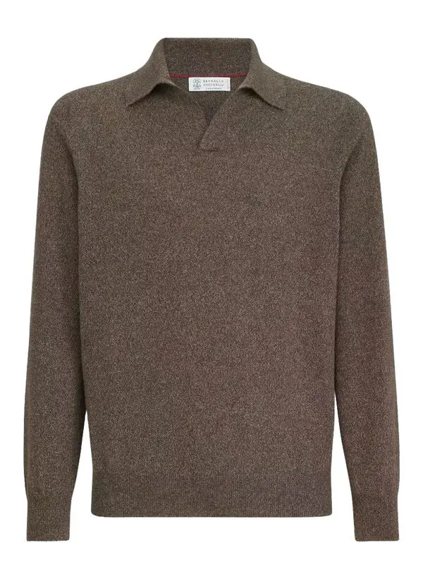 Brunello Cucinelli Mouliné Cashmere Knit Polo - Grey