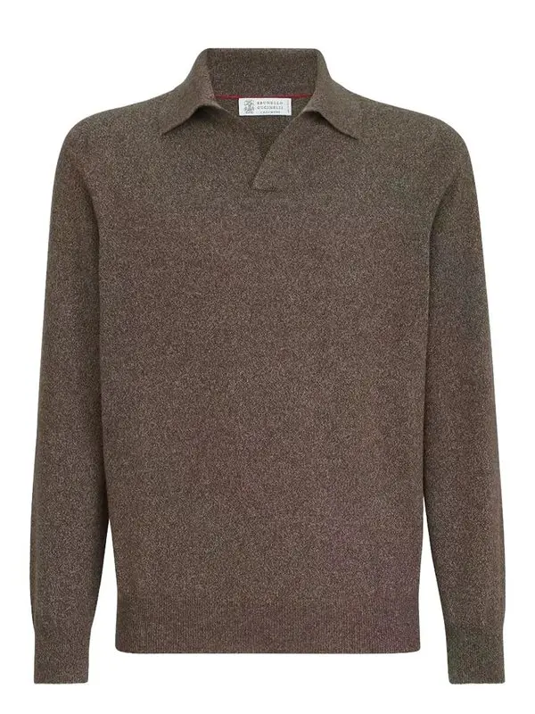 Brunello Cucinelli Mouliné Cashmere Knit Polo - Grey