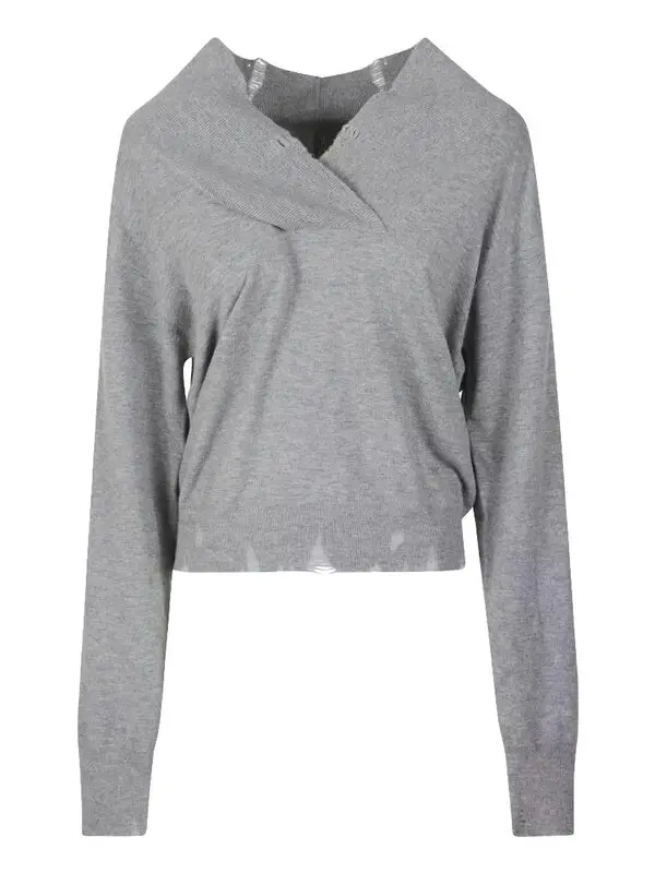 Stella McCartney Distressed V-neck Sweater - Grey