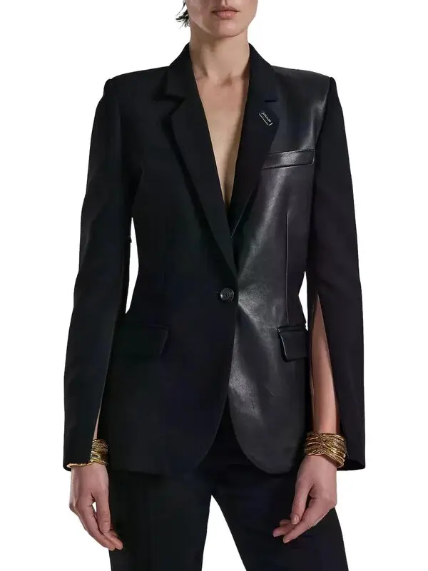 Barbara Bui Crepe Leather-panel Blazer - Black