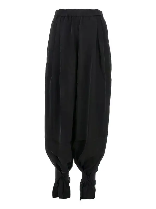 Andamane Pleated Ankle-tie Balloon Silhouette Trousers - Black