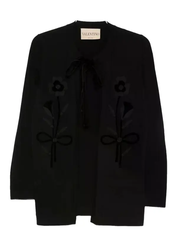 Valentino Garavani Floral-applique Bow-fastening Cardigan - Black